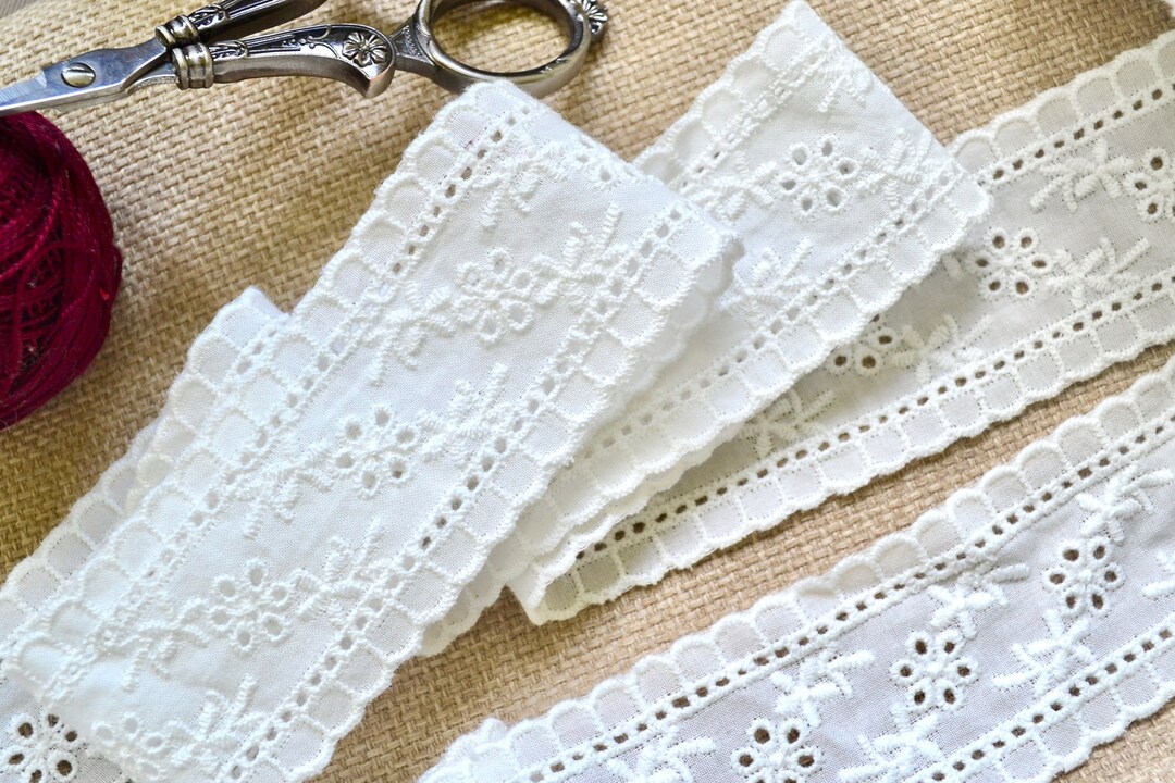 White Cotton Lace, White Eyelet Lace, Embroidered Lace, White Lace Trim ...