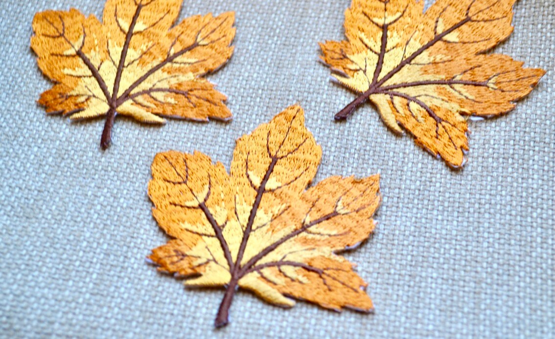 Autumn leaf embroidered patch Iron on patch Leaf applique | Etsy