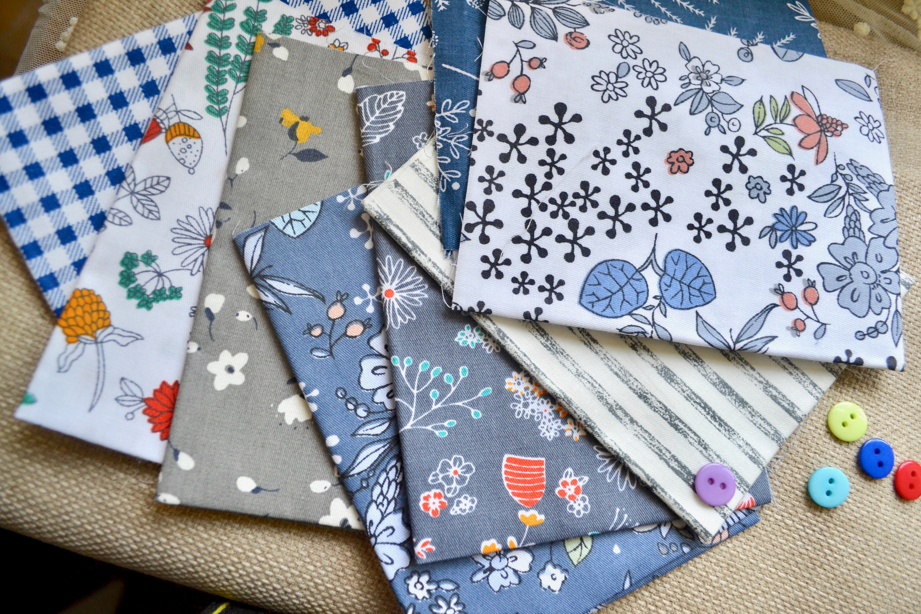 8 piece cotton fabric bundle Blue cotton Fabric set Quilting | Etsy