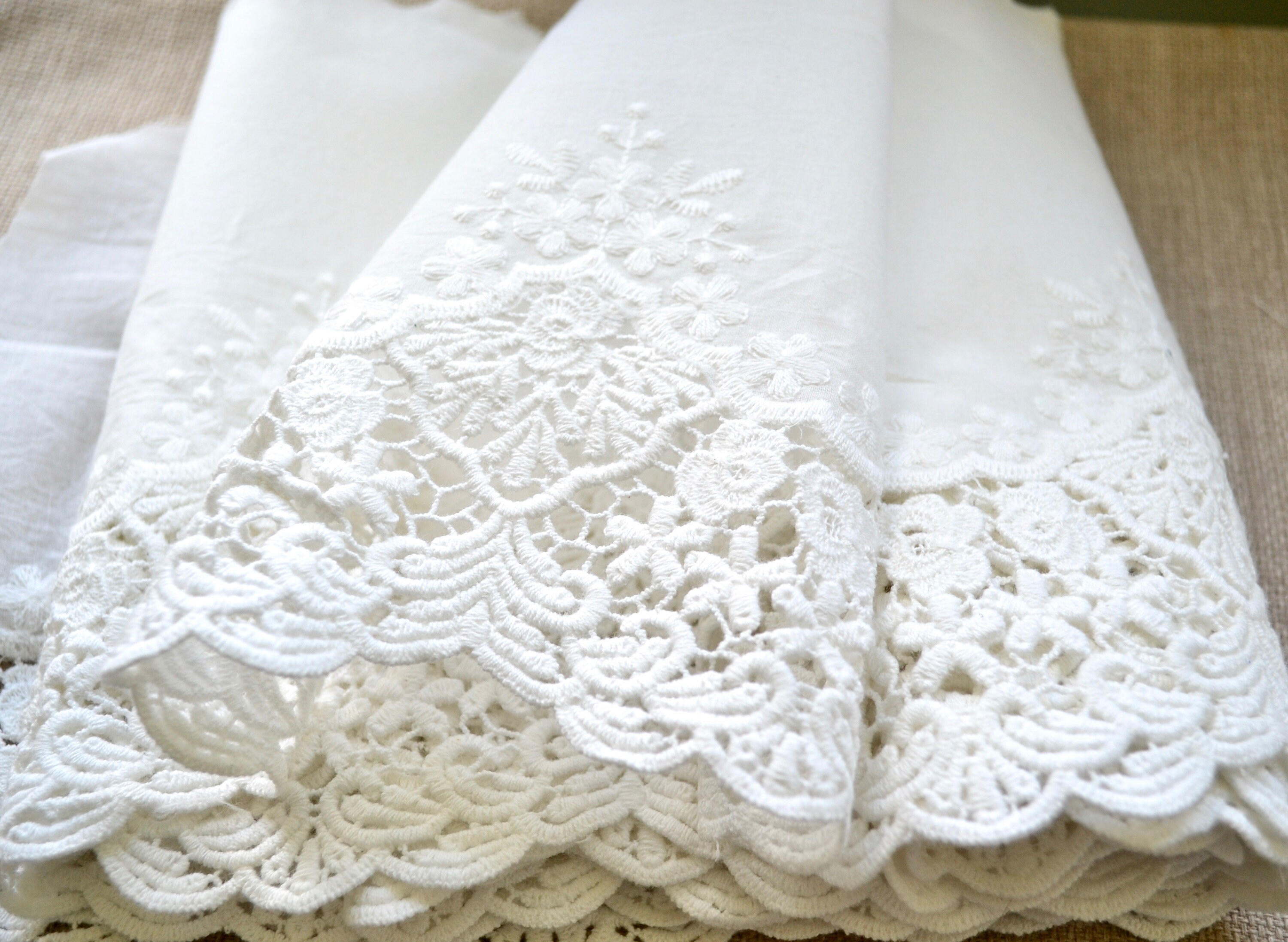 White Cotton Lace Fabric, Embroidered, Wide Floral Lace, Shabby Chic ...