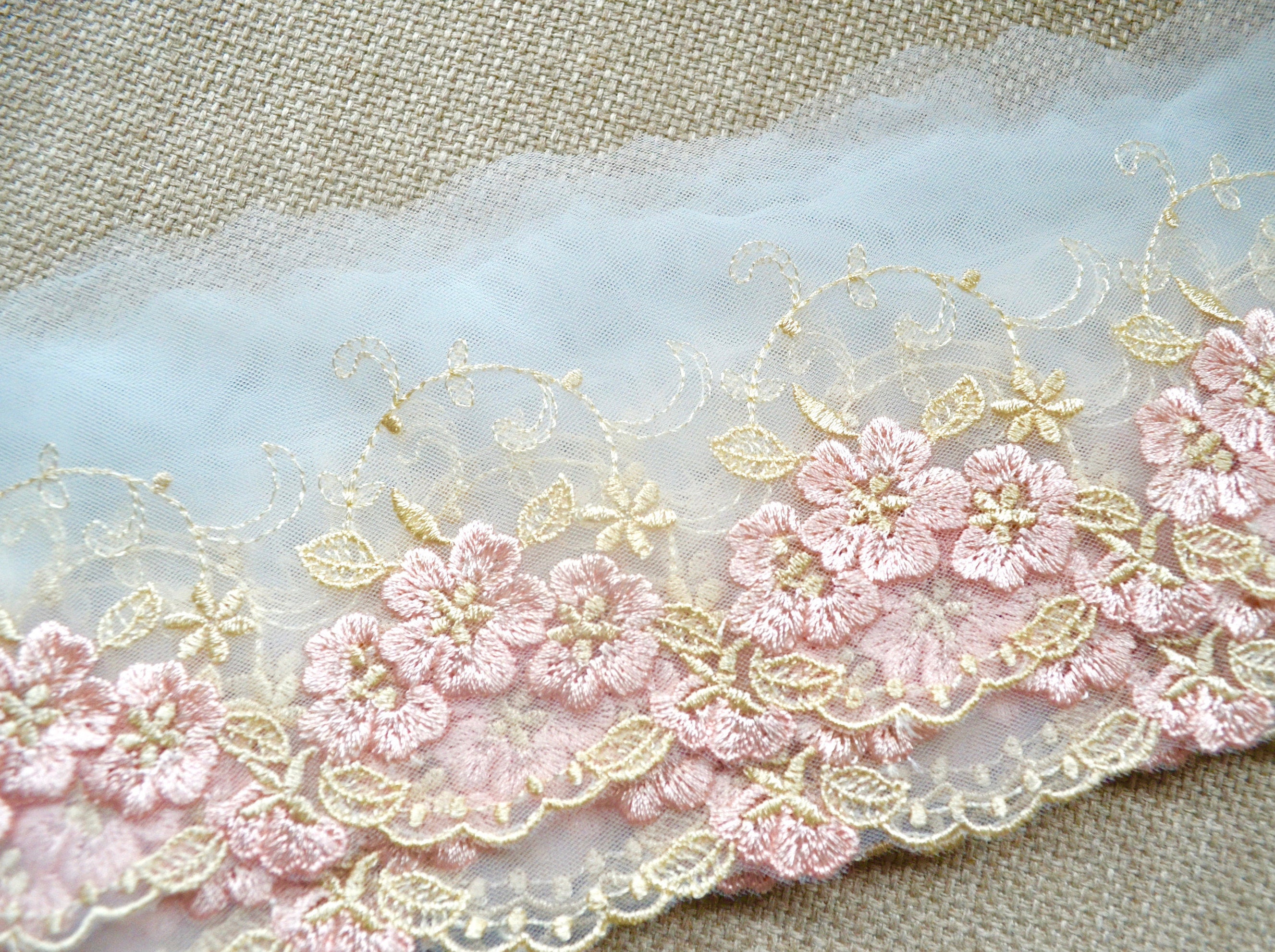 Pink Lace Trim Embroidered Tulle Net Lace Trim Shabby Chic - Etsy UK