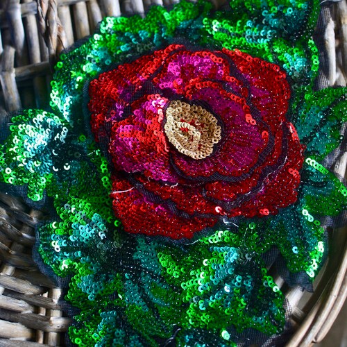 Sequins Floral Patch Applique 3D Rose Sew on Patch - Etsy UK
