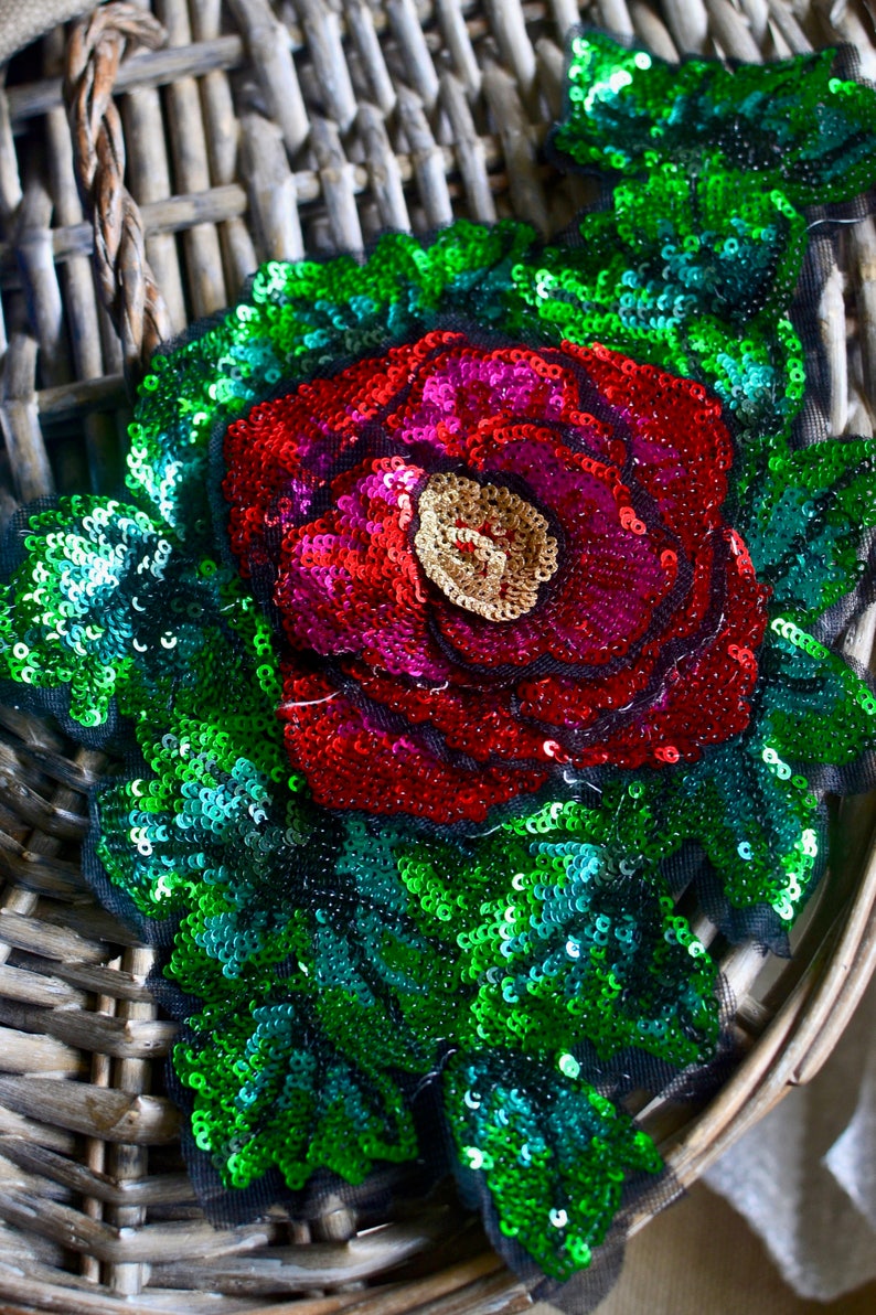 Sequins Floral Patch Applique 3D Rose Sew on Patch - Etsy UK