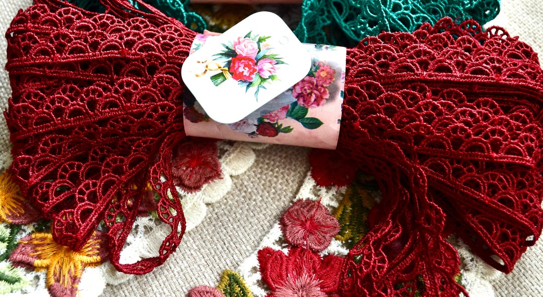 Red Lace Trim, Lace Trim, Border Edge Lace Trim, Junk Journal Supply ...