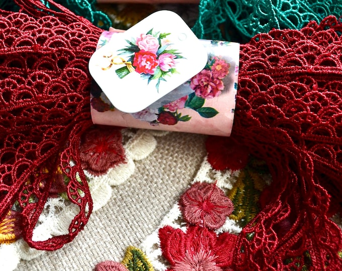 Red Lace Trim, Lace Trim, Border Edge Lace Trim, Junk Journal Supply ...