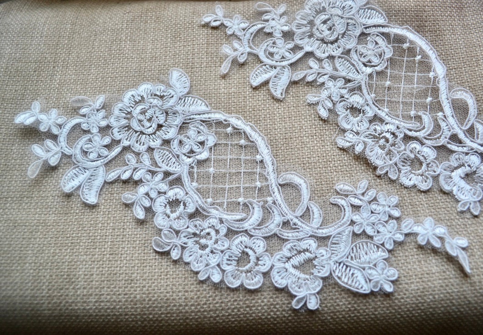 2 White Lace Applique, Bridal Lace Patch, Wedding Supply, Junk Journal ...