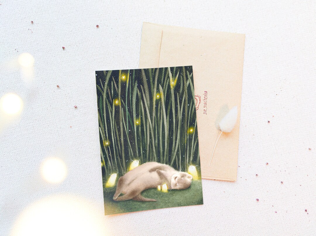 Ferret Watercolor Postcard: Weasel Print Card, Fantasy Painting. - Etsy
