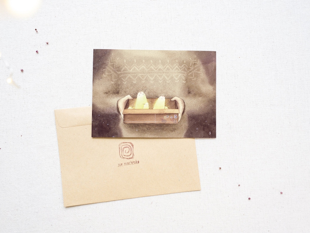 Happy Postcard,watercolor Card,greeting Cards,gift Print,fantasy Animal ...