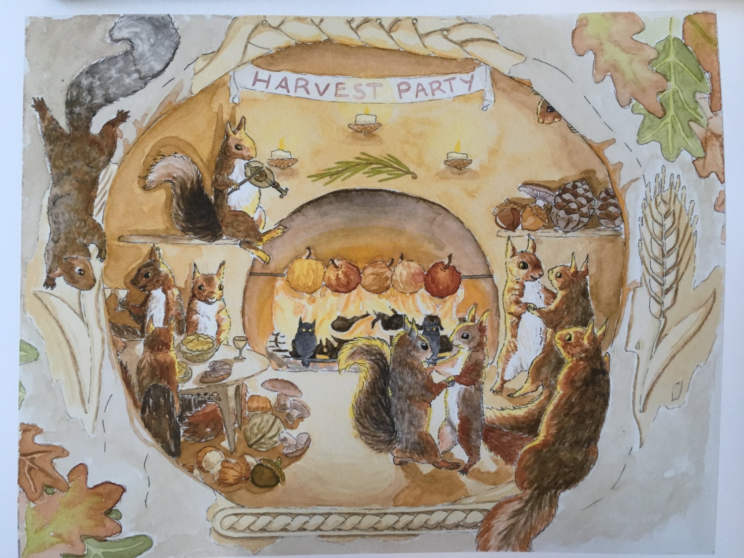 Art Print Squirrel Harvest Party - Etsy