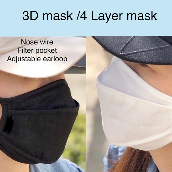 3d Face Mask With Nose Wire - Etsy