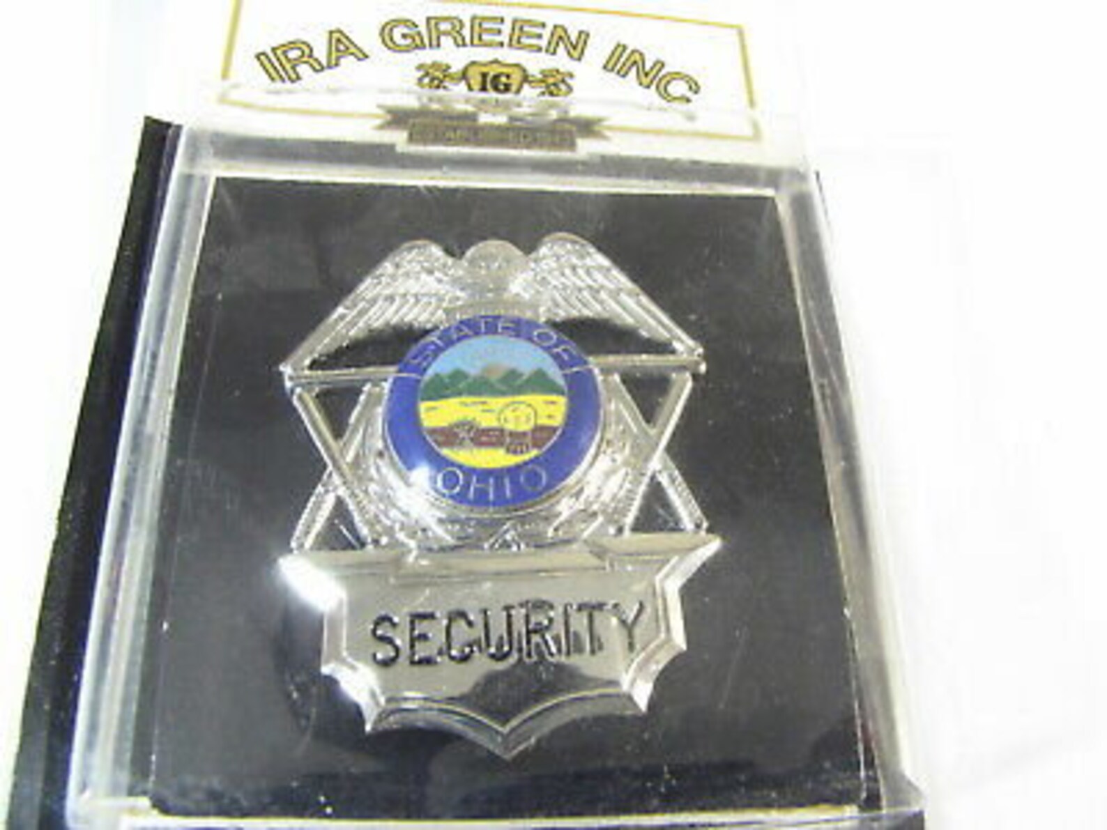 Obsolete New Ira Green Premium Security Officer Badge Shield Ohio Seal ...
