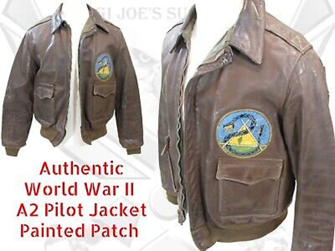WW II A2 USAAF Leather Flight Pilot Jacket Painted Patch Pyote Bomber ...