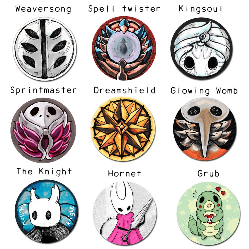 Hollow Knight Charm buttons compass grubsong dashmaster | Etsy