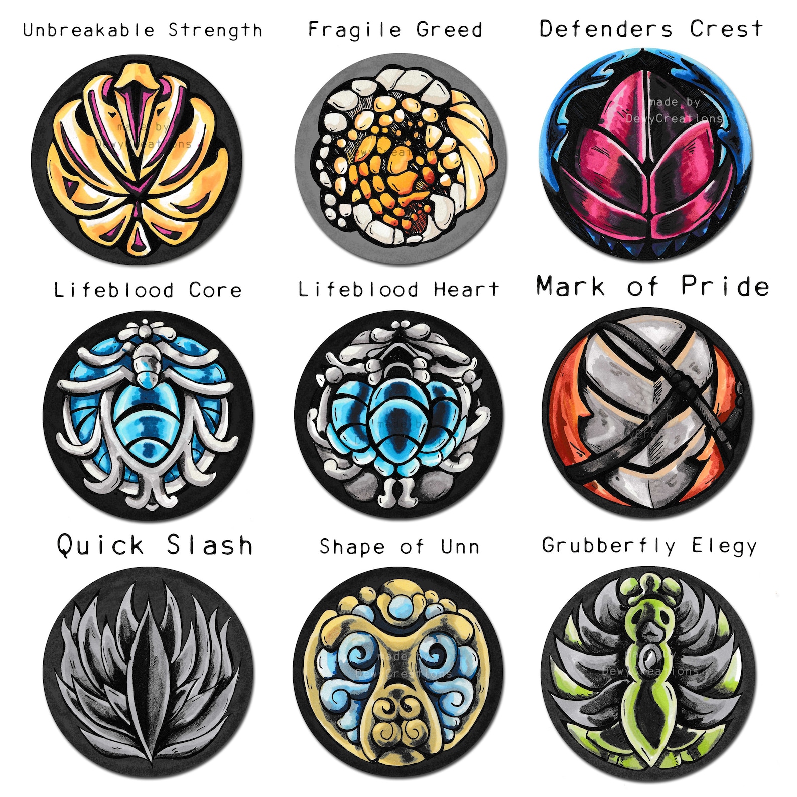 Hollow Knight Charm buttons compass grubsong dashmaster - Etsy Nederland