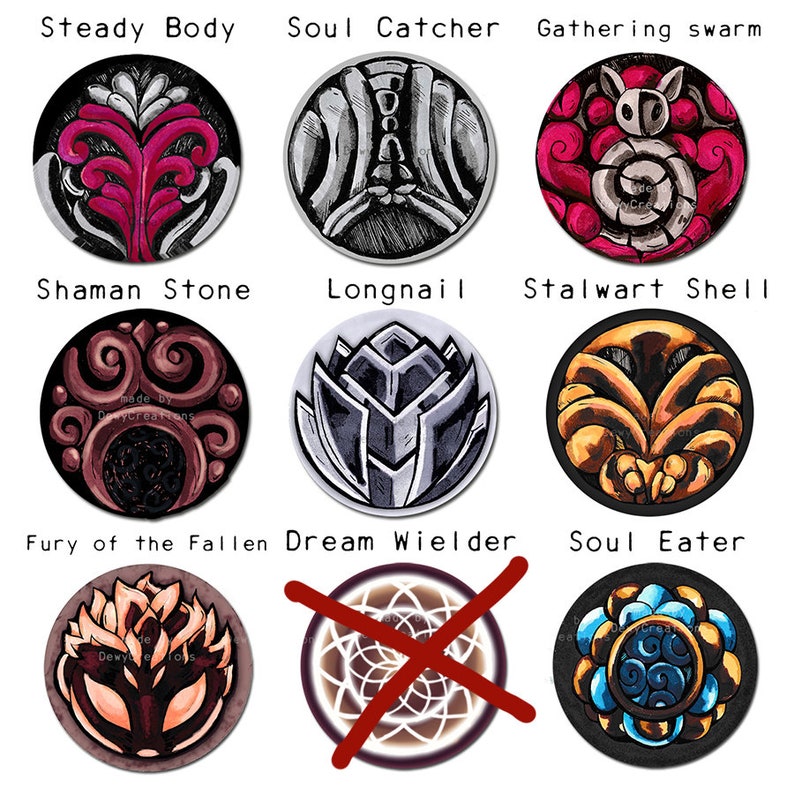 Hollow Knight Charm buttons compass grubsong dashmaster - Etsy Nederland