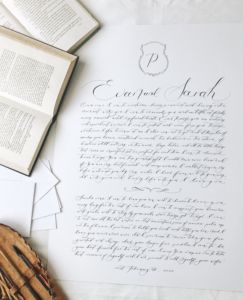 Custom Calligraphy Wedding Vows Print, Handwritten Anniversary Gift - Etsy