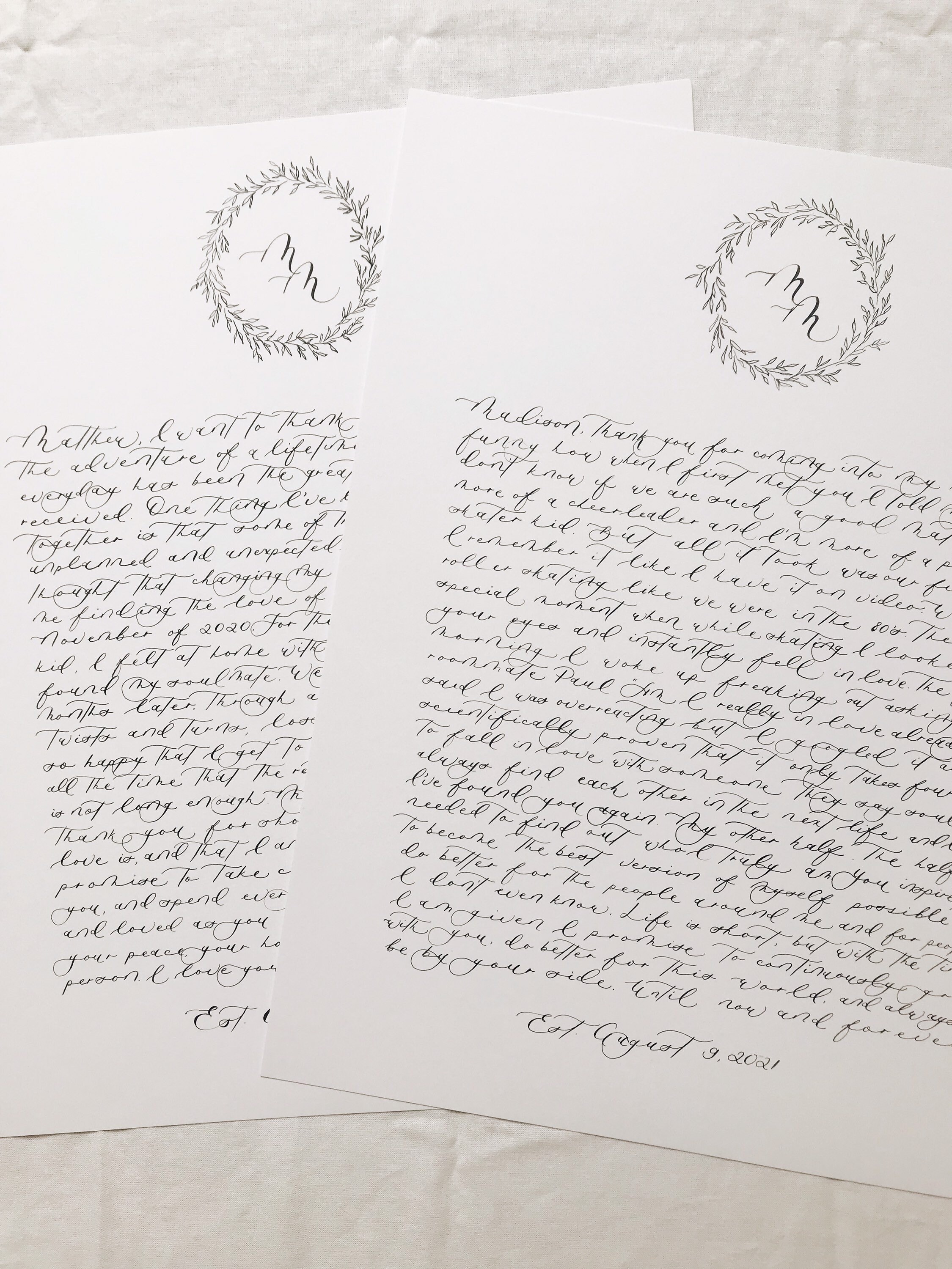 Custom Calligraphy Wedding Vows Handwritten Wedding Vows - Etsy