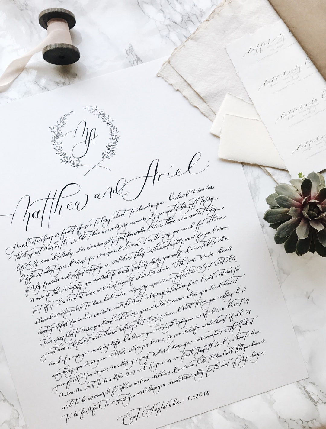Custom Calligraphy Wedding Vows Print, Handwritten Anniversary Gift - Etsy