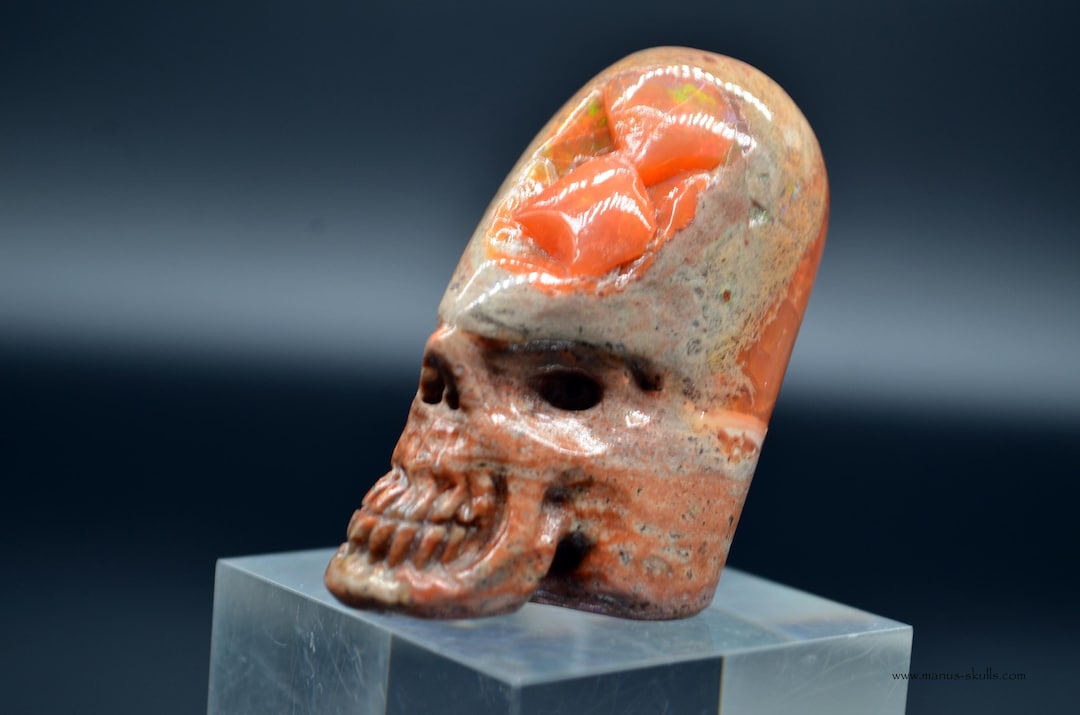 Mexican FIRE OPAL Manus Conehead SKULL ...... - Etsy