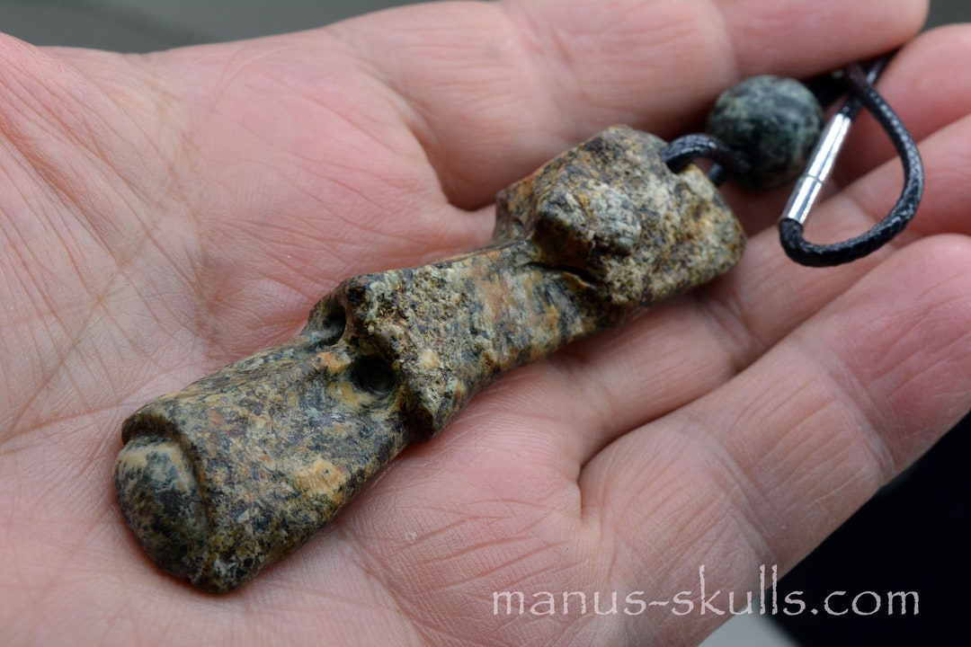 Handcarved PRESELI BLUESTONE Manus PENDANT Grumpy Face Head Mask ...