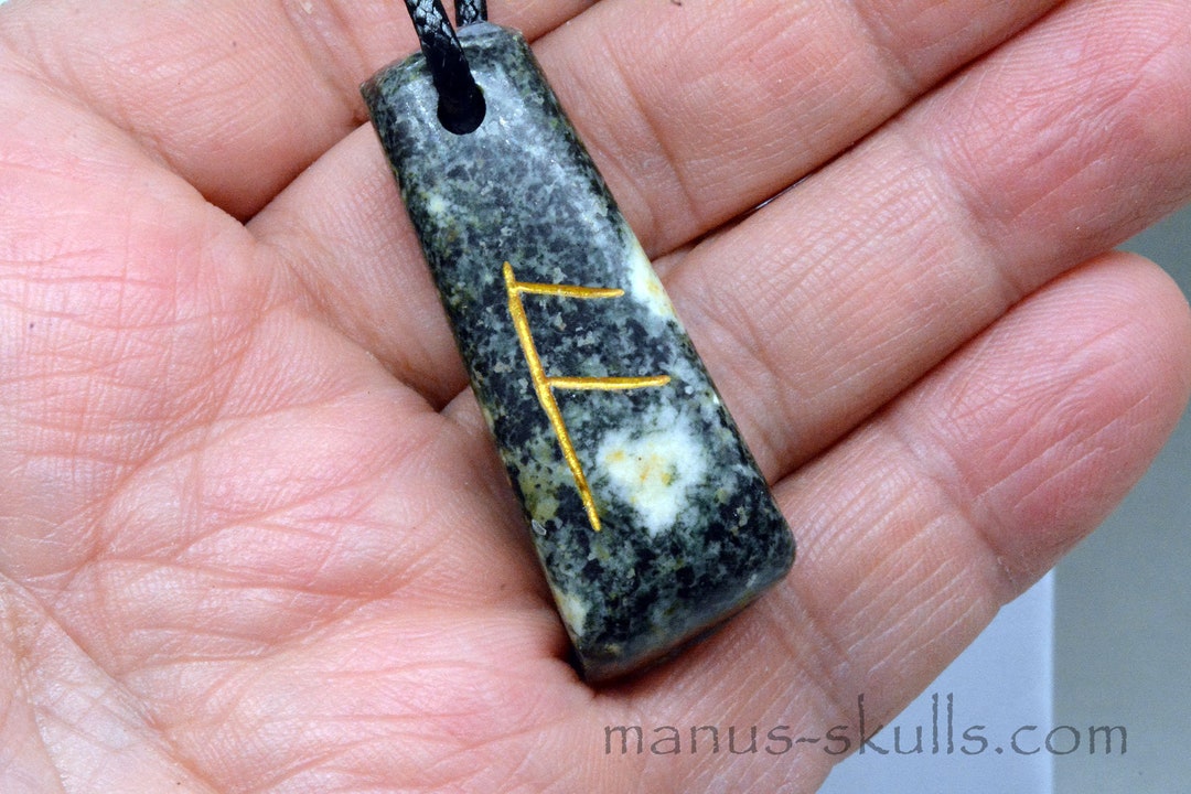 All Handmade Gold Rune Sign PRESELI BLUESTONE Pendant Necklace Ansuz ...