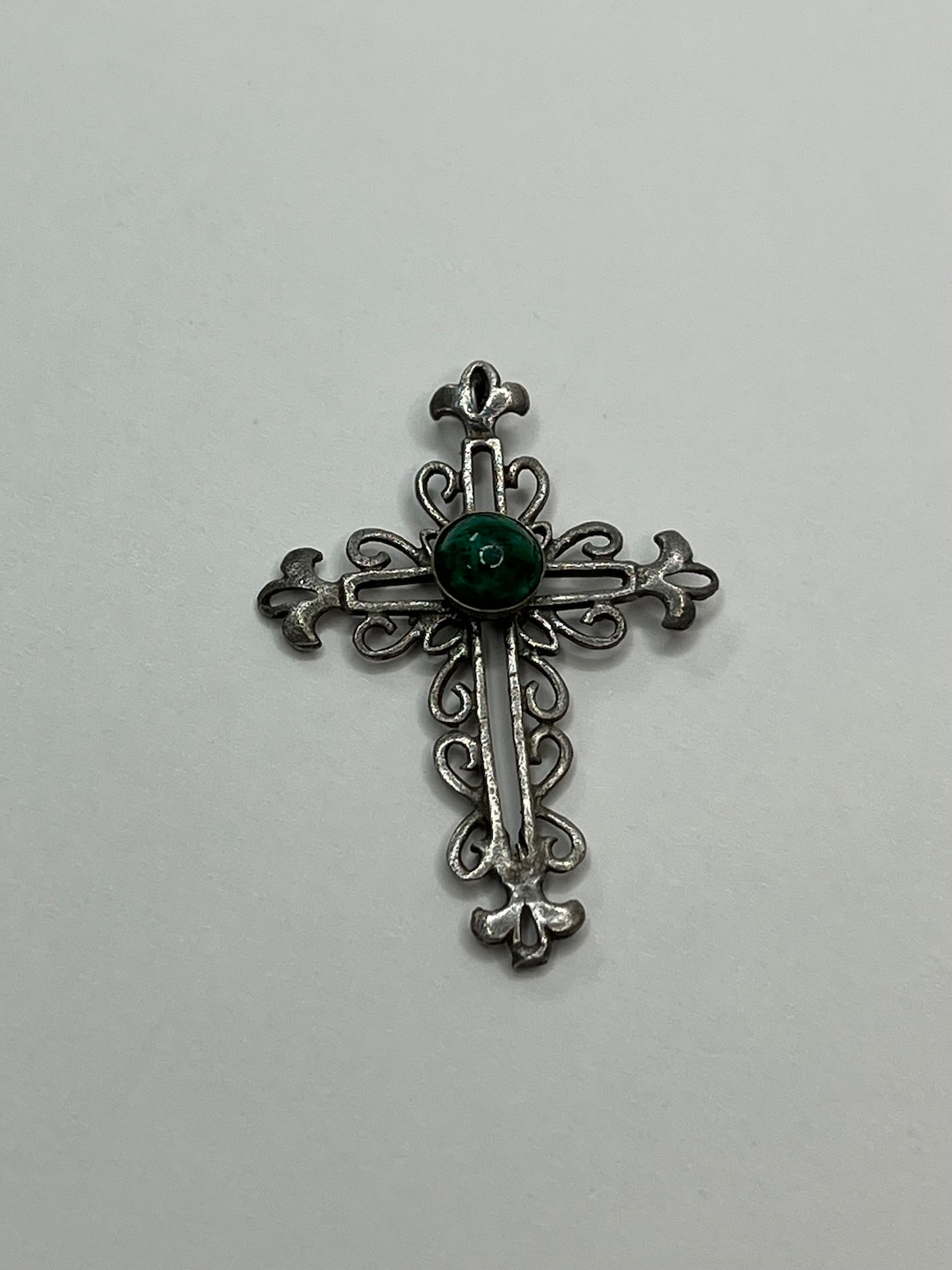 Vintage Sterling Silver Malachite Cross Pendant - Etsy