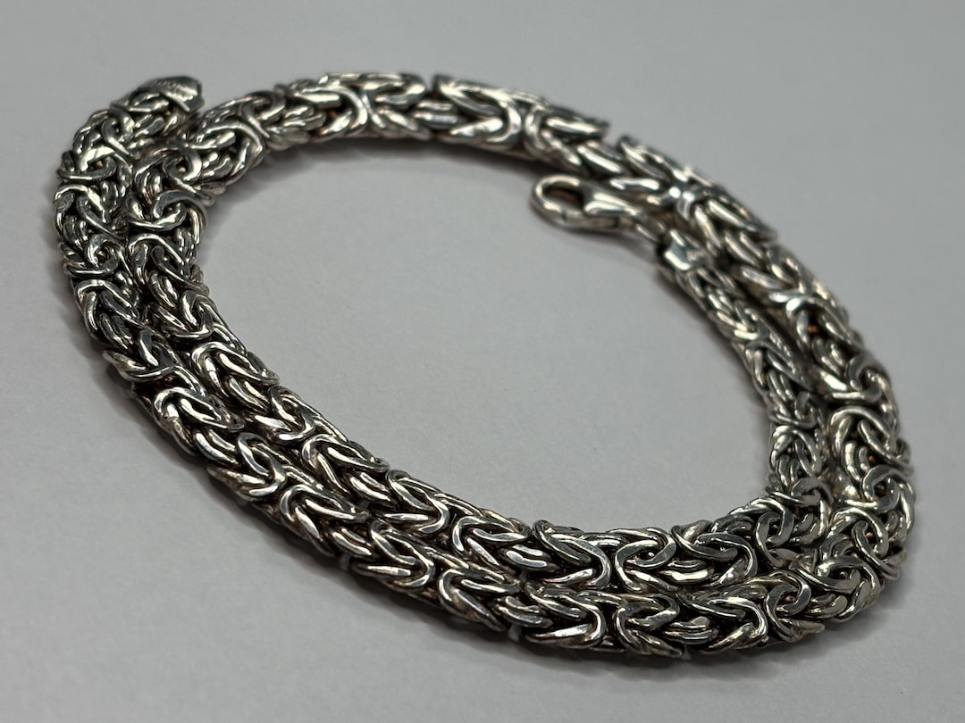 Vintage Turkey Sterling Silver Flat Byzantine Chain Necklace - Etsy