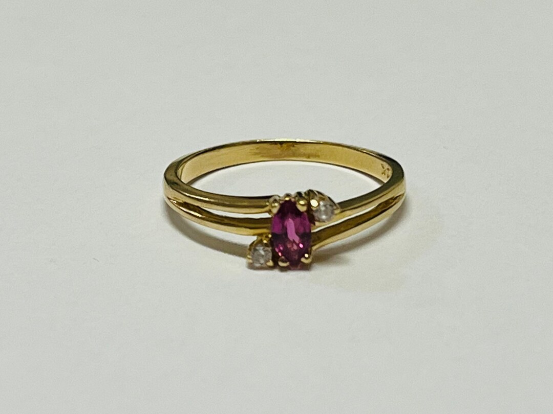 Vintage 14k Yellow Gold Ruby & Diamond Accent Ring - Etsy
