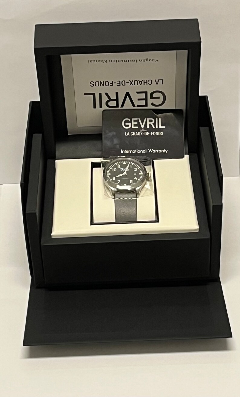 Gevril Men's Vaughn Swiss Automatic Italian Gray Leather Strap Watch ...