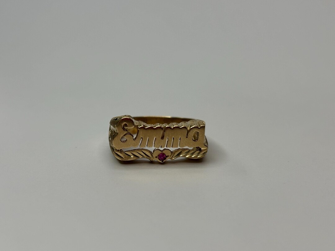 Vintage 10K Yellow Gold Emma Signet Ring W/ Ruby Stone - Etsy