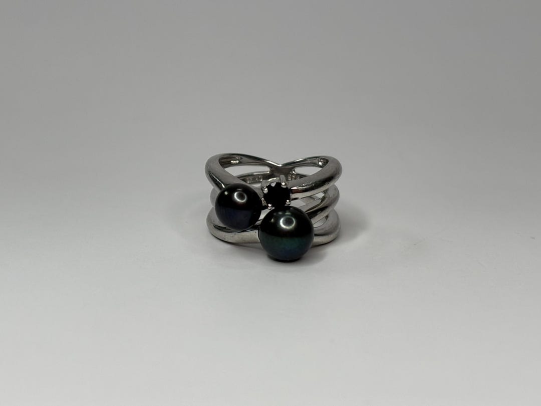 Vintage Sterling Silver Black Pearl & Onyx Ring - Etsy