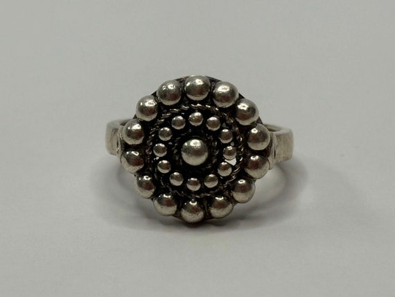 Vintage Sterling Silver Historic Charro Button Ring - Gem