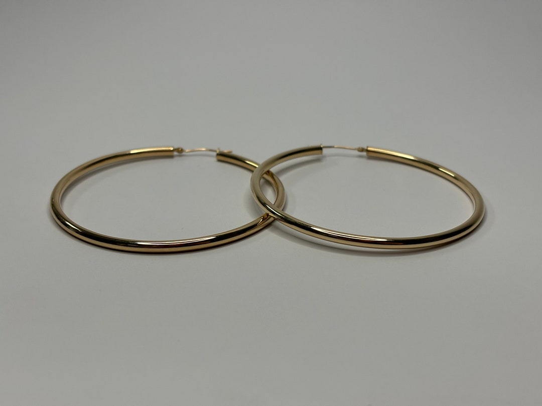 Vintage SLC 10K Yellow Gold Circle 2 1/2 Inches Hoop Earrings - Etsy