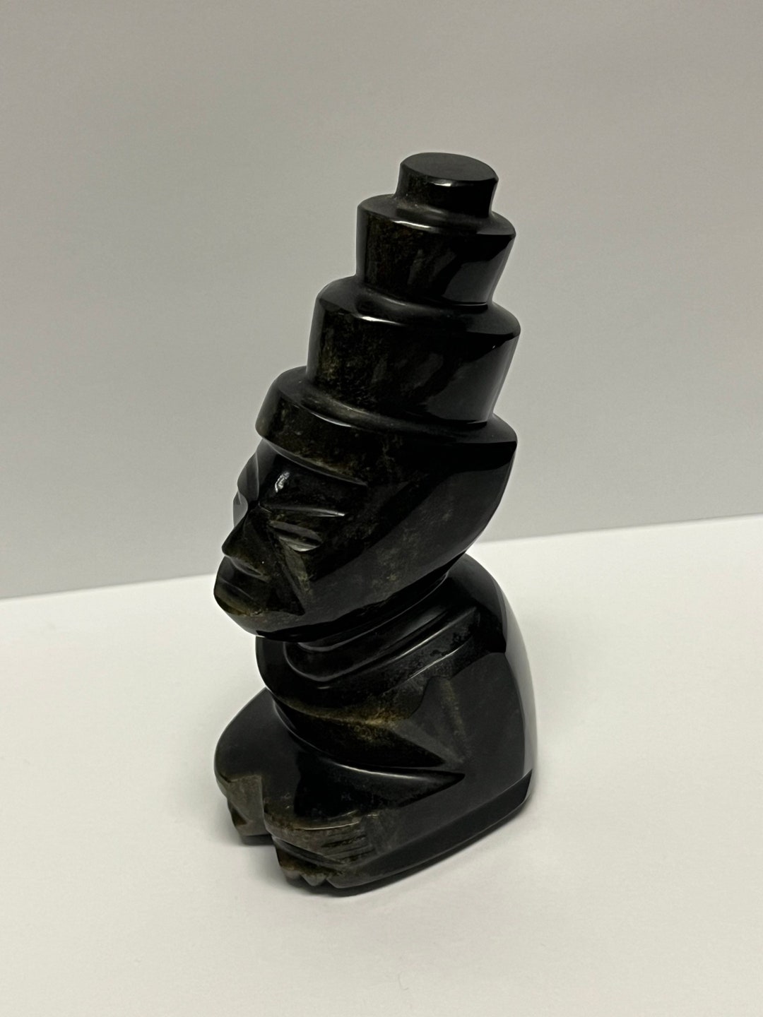 Vintage Unique Black Obsidian Mayan Face Figurine - Etsy