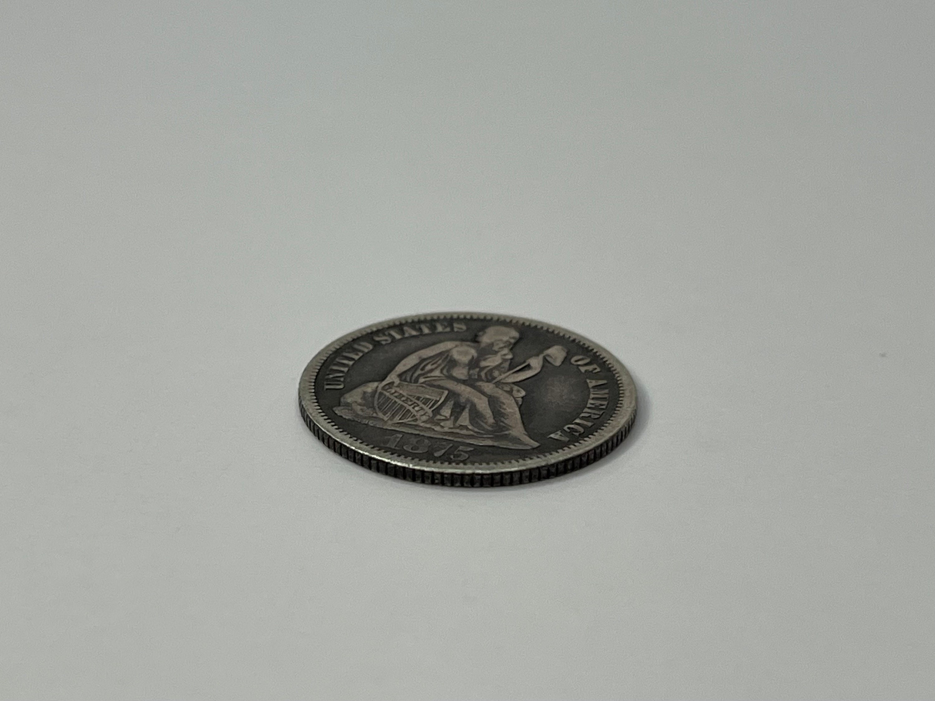 UNIQUE 1875 Philadelphia Mint Silver Seated Liberty Dime W/ Altered ...