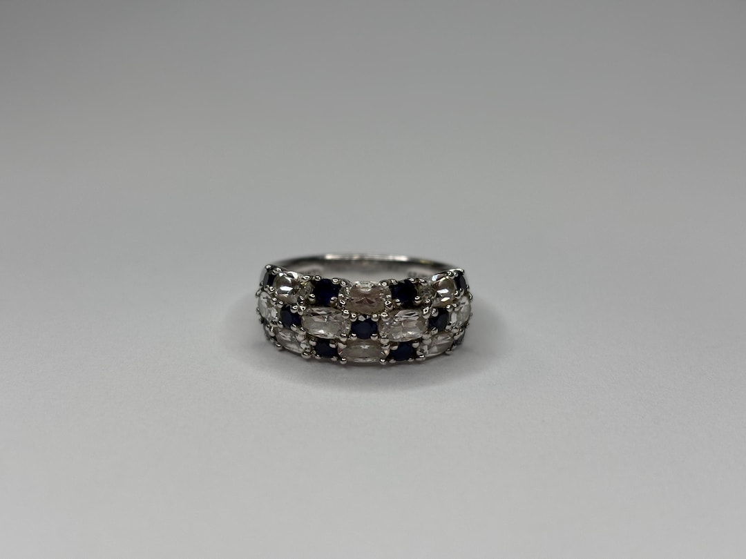Vintage Fred & Emily Sterling Silver Cubic Zirconia and Sapphire Ring ...