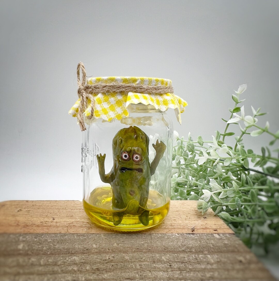 Anxious Pickle in a Jar Sculpture One of a Kind Whimsical Art - Etsy