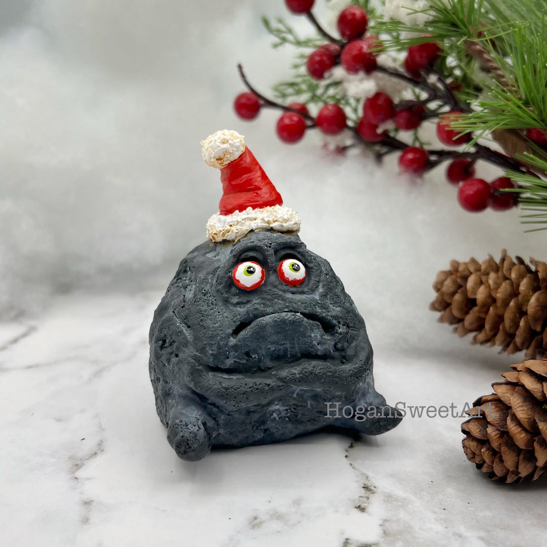 Grumpy Lump of Christmas Coal Figurine, Bah Humbug Sculpture, Original ...