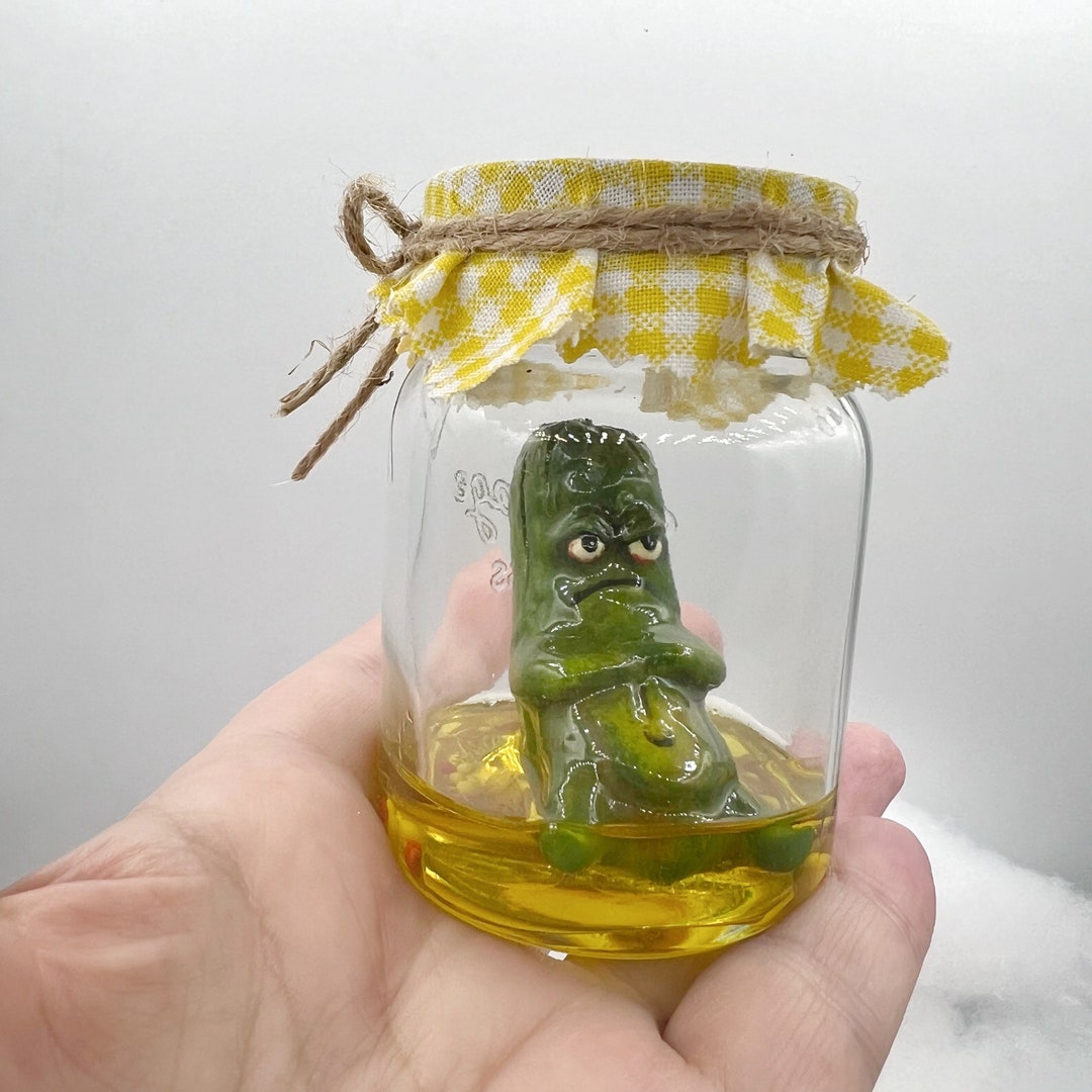 Grumpy Pickle in a Jar Sculpture, One of a Kind Whimsical Art , Unique ...