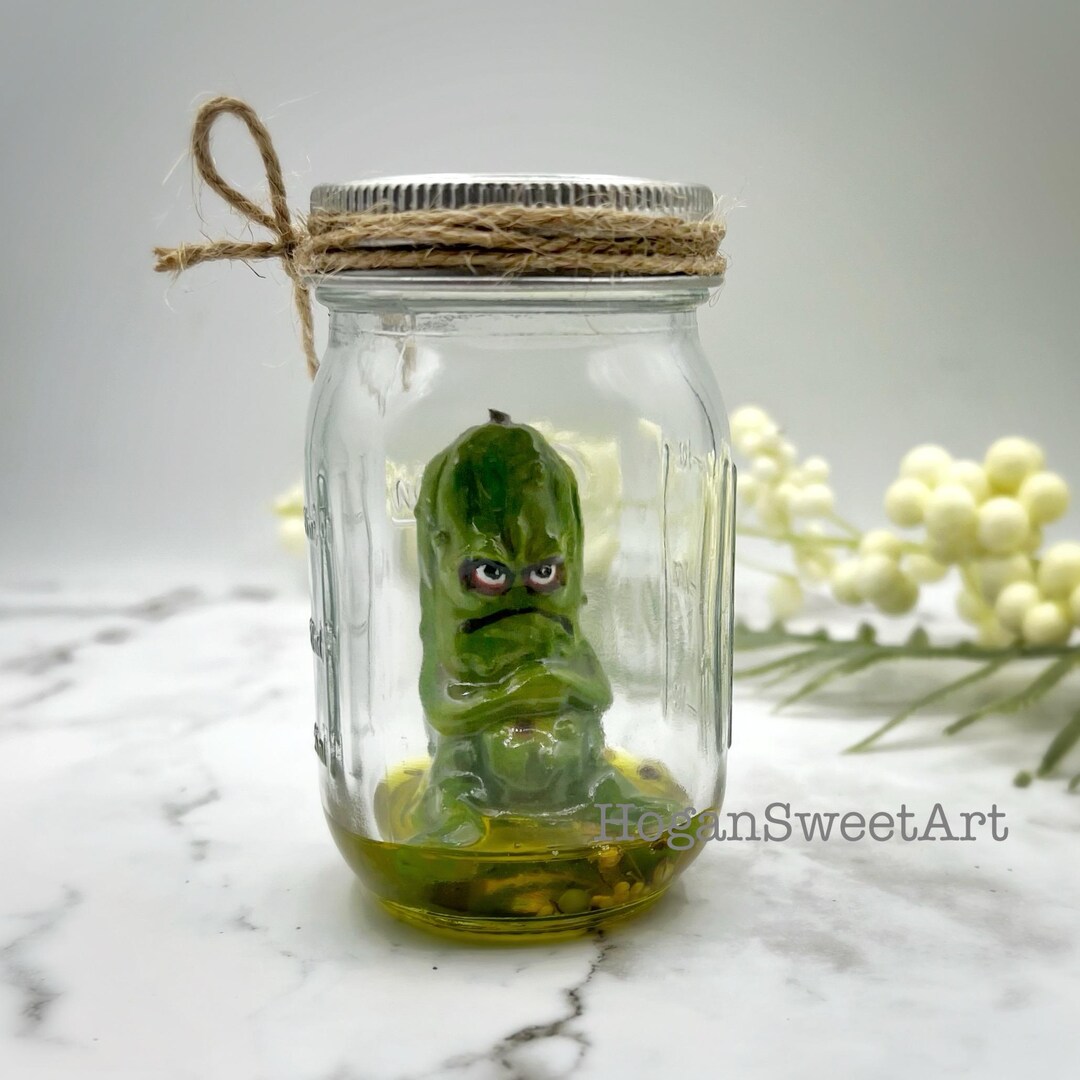 Grumpy Pickle in a Jar Sculpture, One of a Kind Whimsical Art, Desk ...