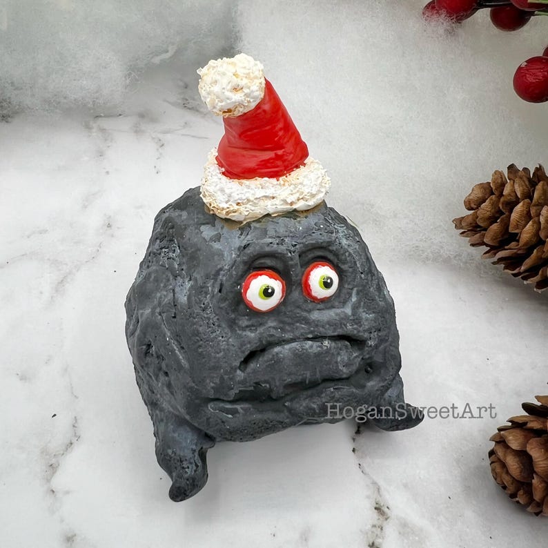 Grumpy Lump of Christmas Coal Figurine, Bah Humbug Sculpture, Original ...