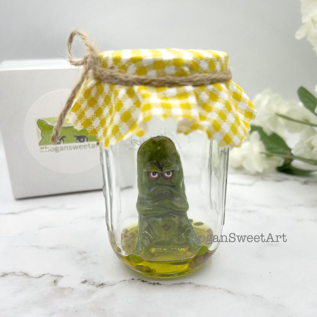 Grumpy Pickle in a Jar Sculpture, One of a Kind Whimsical Art , Unique ...