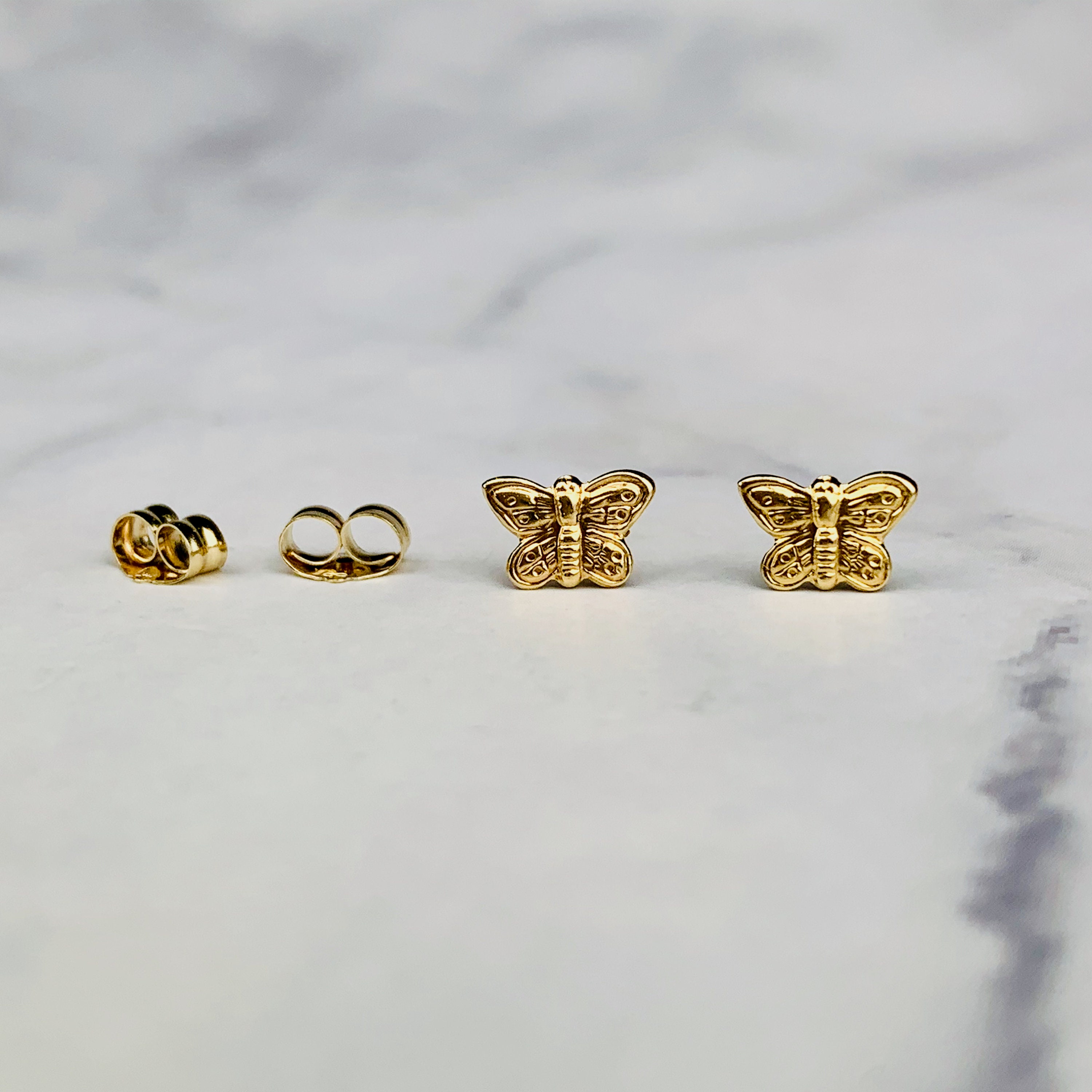 14K Solid Gold Small Butterfly Stud Earrings - Etsy