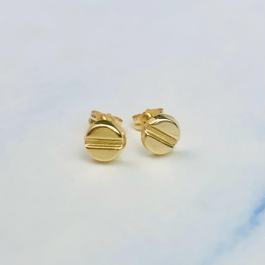 14K Yellow Solid Gold Small Screw-head / Screw Top / Nail Head Stud Earrings - Solid Gold - Etsy