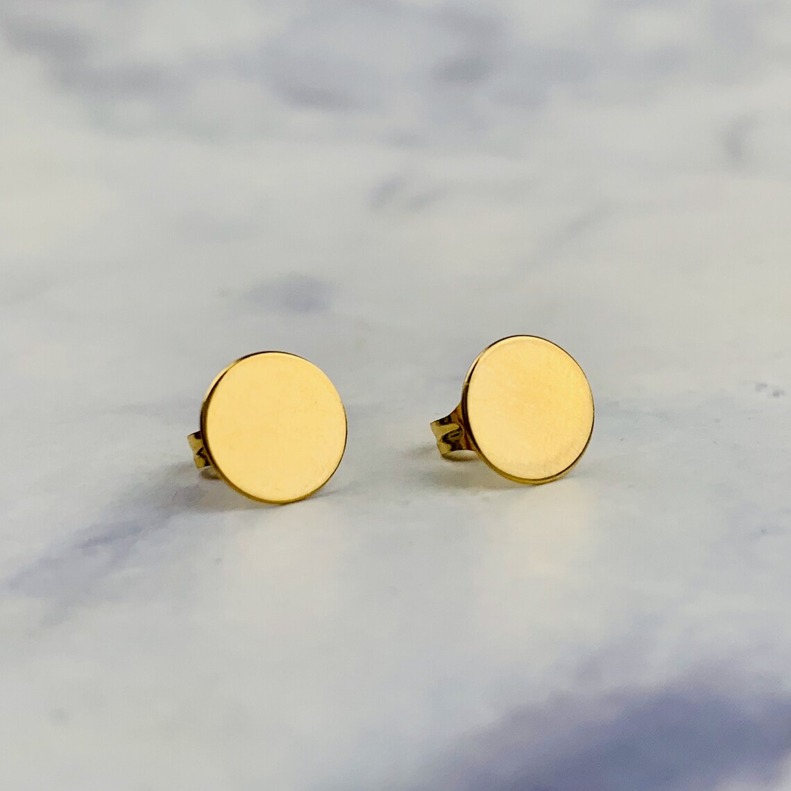 14K Yellow 8mm Gold Circle / Round Pin / Pad Stud Earrings - Solid Gold ...
