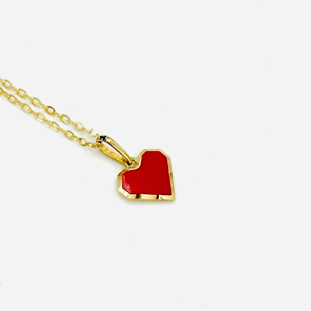 14K Solid Gold Red Enamel Heart Pendant/charm, Valentine’s Day Necklace ...
