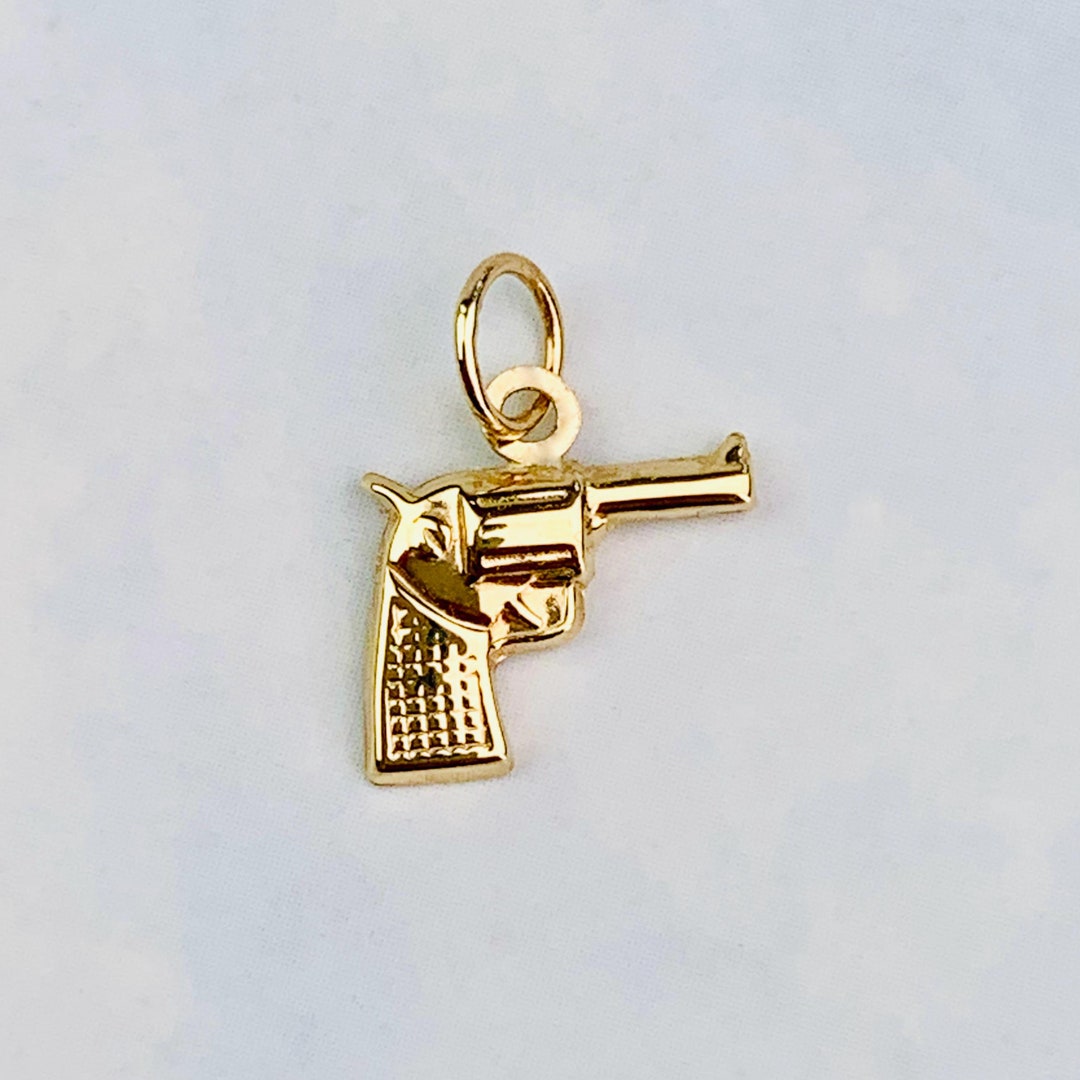 14K Yellow Gold Small Handgun Charm, Pendant Necklace - Etsy