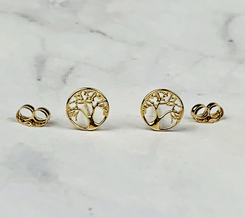 14K Solid Gold Tree of Life Stud Earrings - Etsy