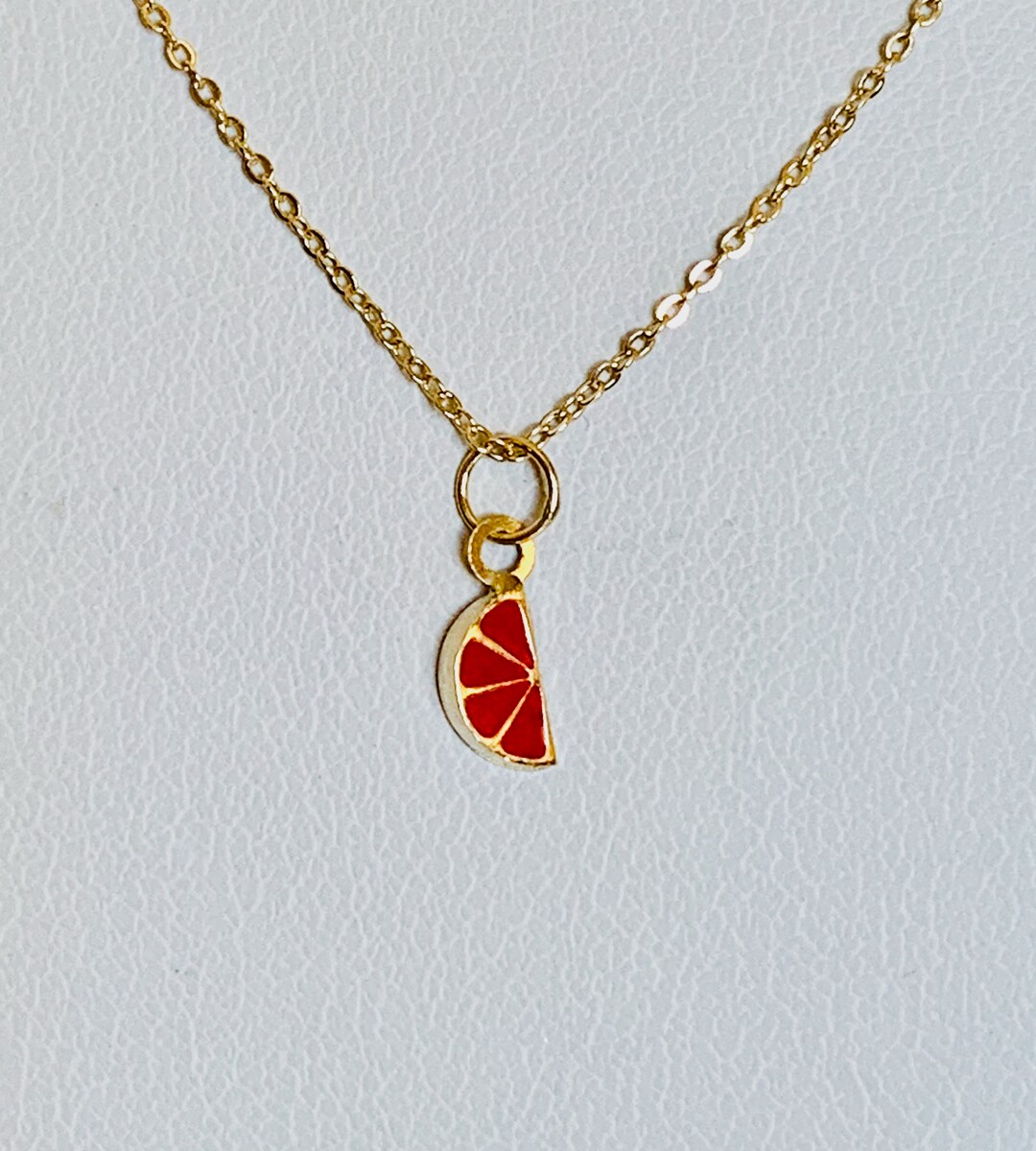 14K Gold Red Enamel Grapefruit Slice Pendant - Delicate Fruit Charm - Etsy