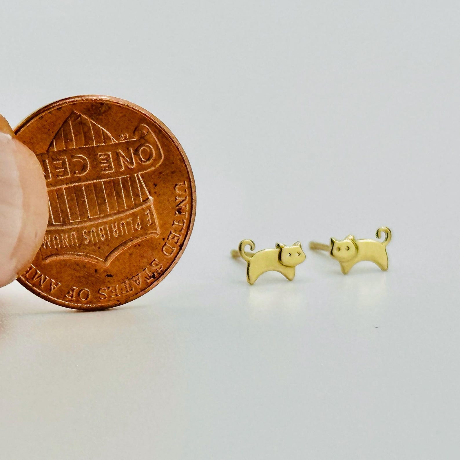 14K Solid Gold Tiny Delicate Cat Stud Earrings / Kitty Studs - Single ...